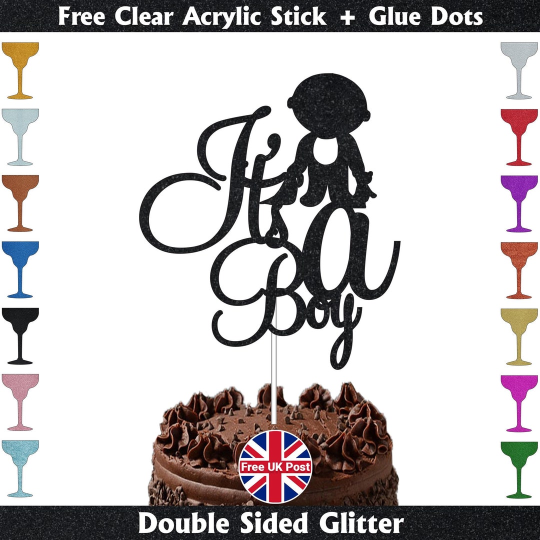 Baby Shower It's a Boy Cake Topper Gender Reveal Double Sided Glitter ...
