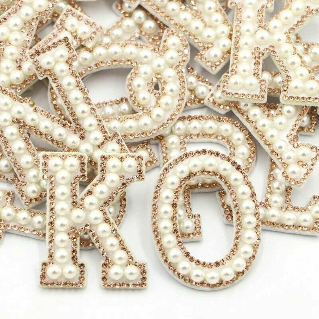 White Pearl Gold Rhinestone Sparkle Letter Patches Sew on / Iron on ...