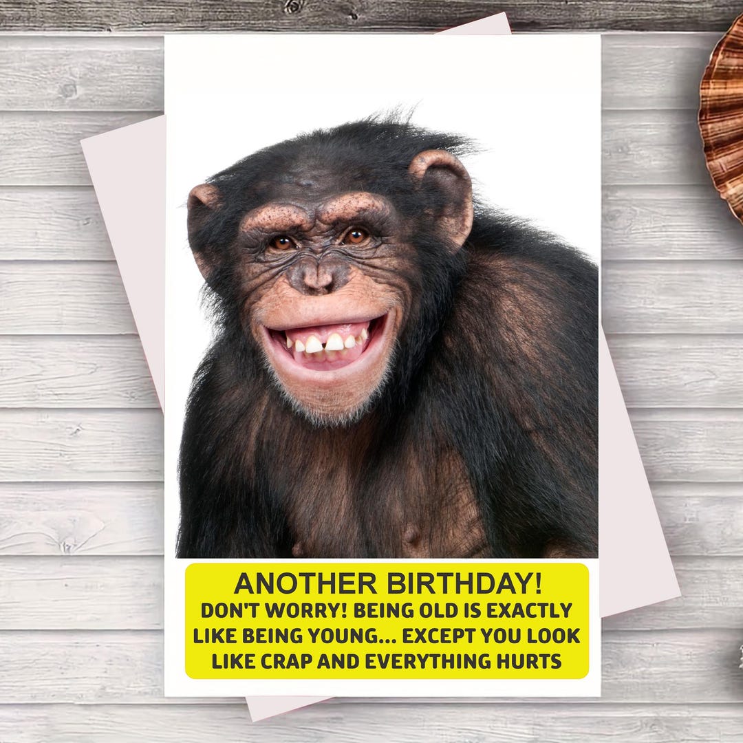 Funny Monkey Birthday Card Blank Greeting Card - Monkey and Birthday ...