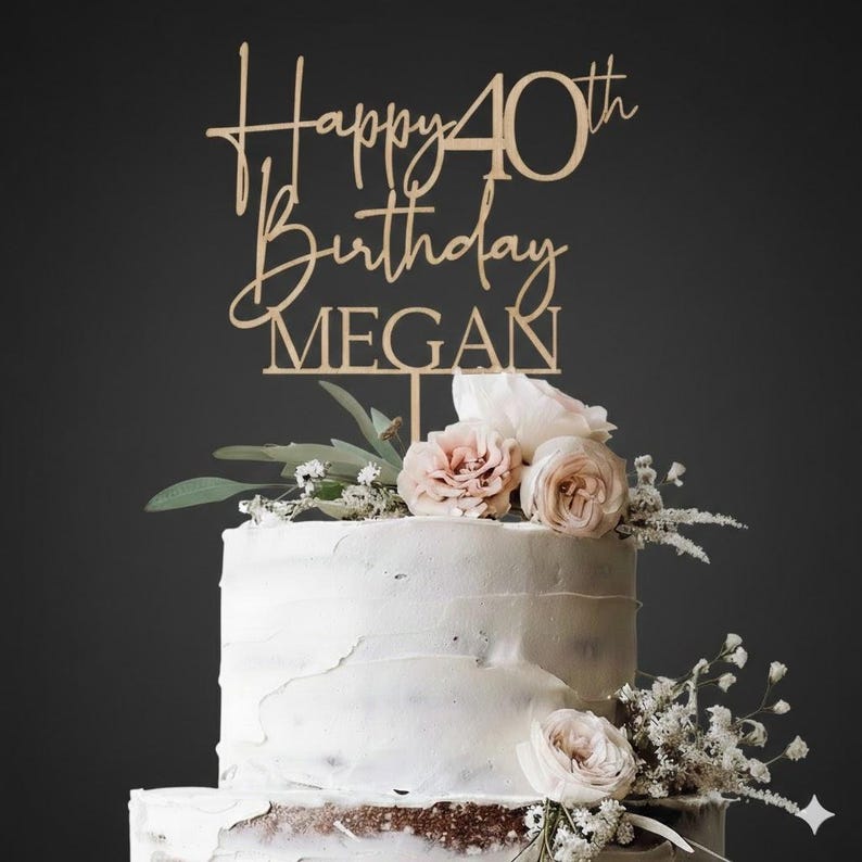 Personalised Birthday Cake Topper, Custom Name & Age, Glitter, Acrylic ...