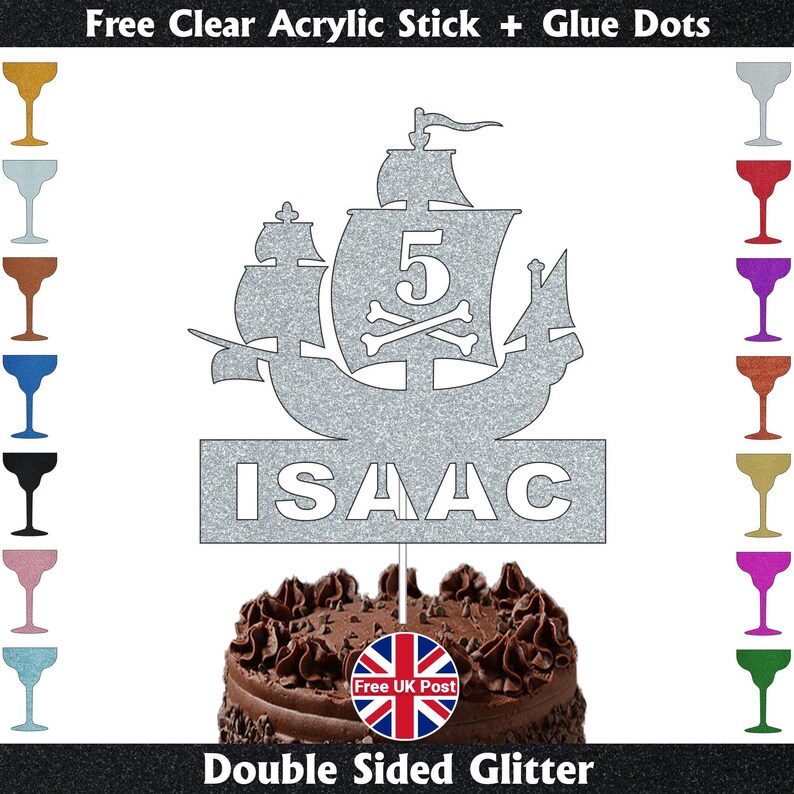 Pirate Ship Cake Topper, Pirate Birthday Glitter Cake Topper, Custom ...
