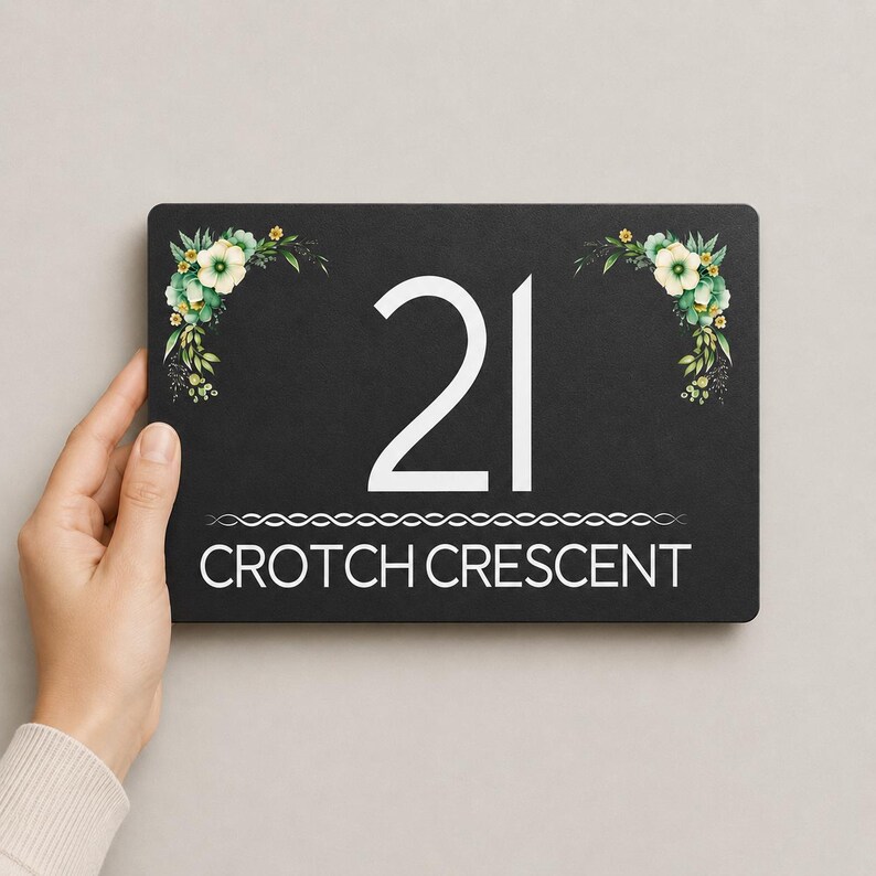 Modern Aluminium Floral Door Sign Personalised House Number Plaque ...