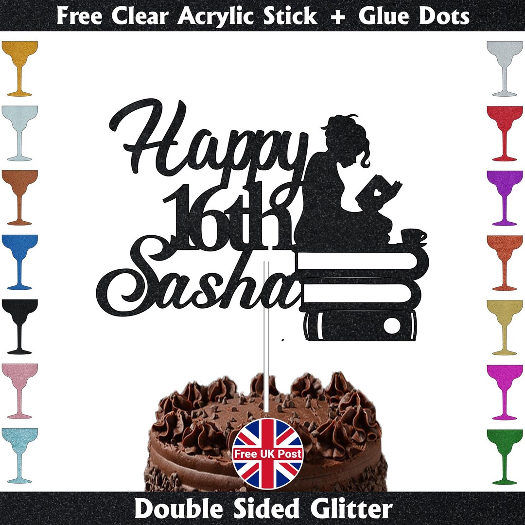 Personalized Girl Reading Book Cake Topper, Custom Name Age Cake Topper ...