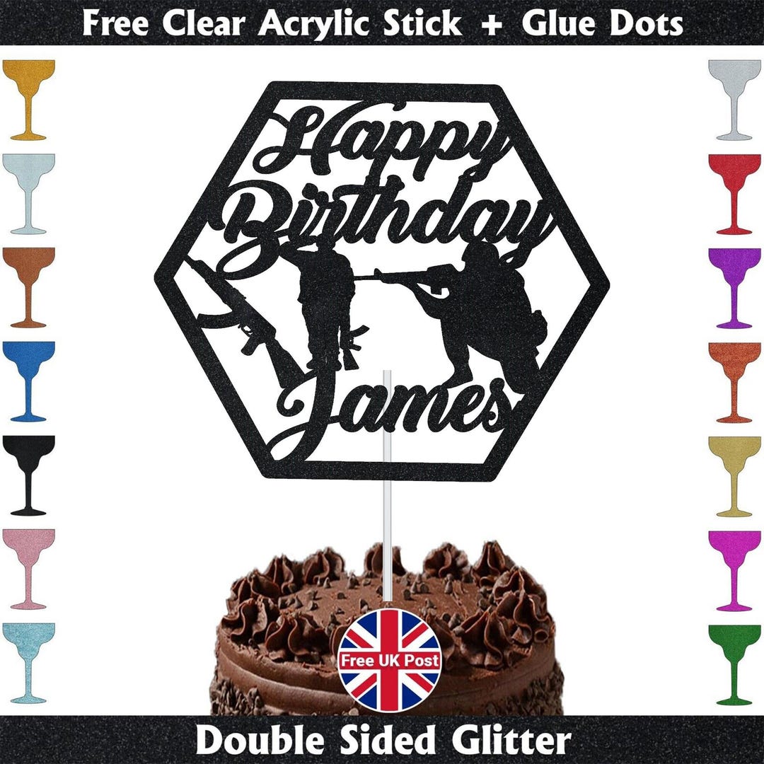Personalised Soldier Gun Cake Topper Boys Birthday Cake Decoration Any ...