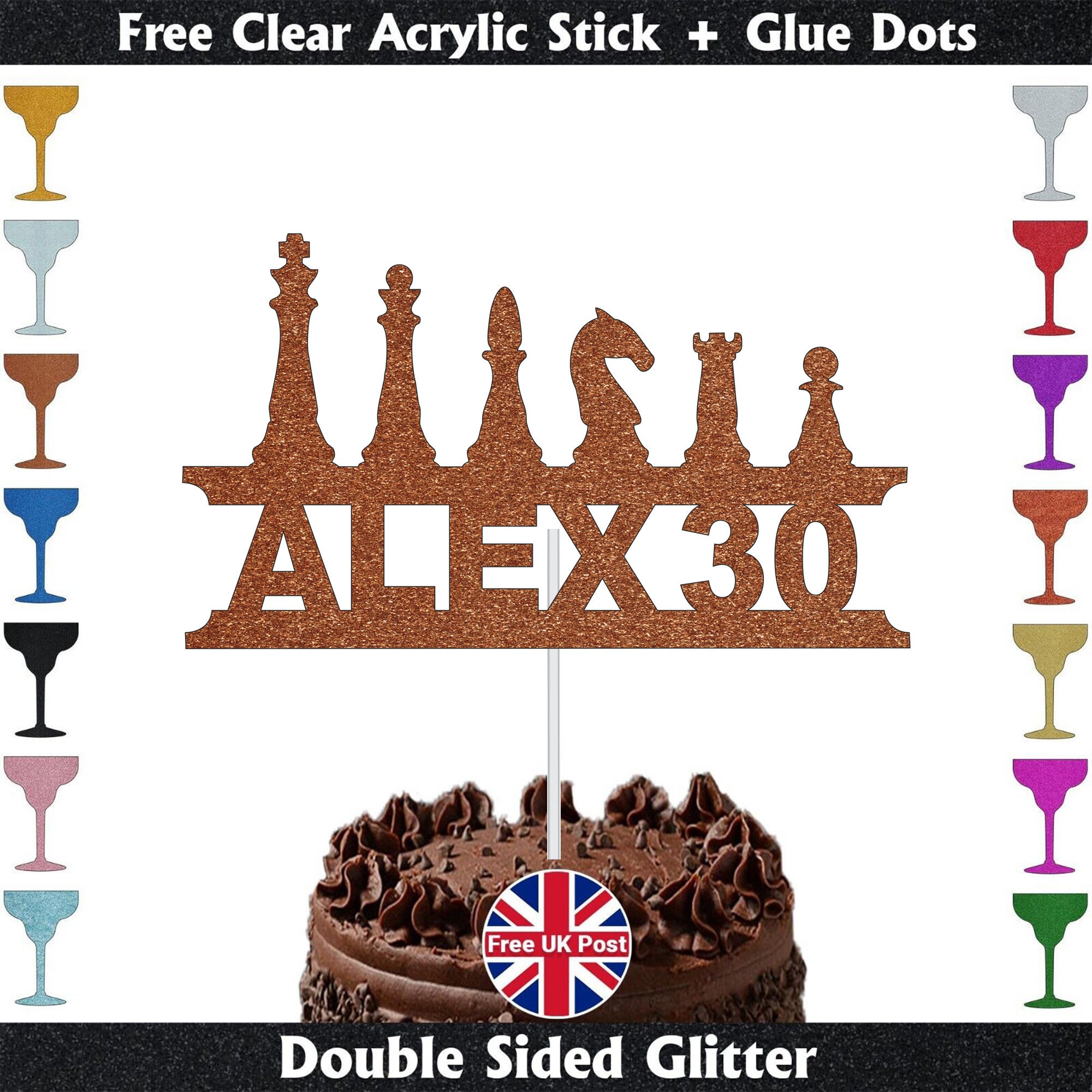 Personalised Chess Birthday Cake Topper, King and Queen Chess Cake ...