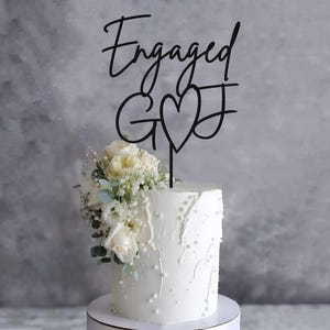 Engaged Cake Topper Letters With Wooden Cake Topper Bride and Groom ...