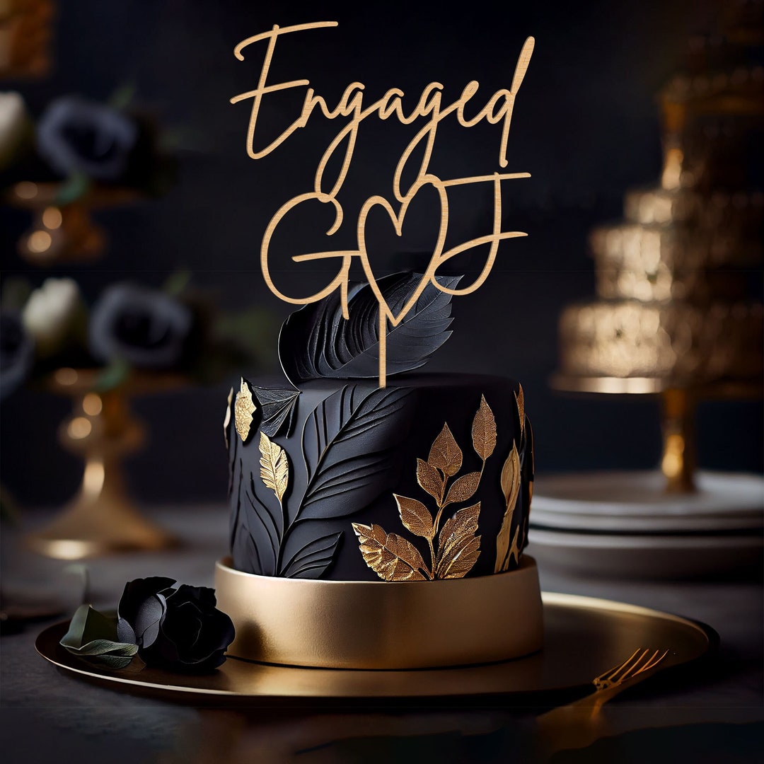 Engagement Cake Topper Letters With Wooden Cake Topper Bride and Groom ...