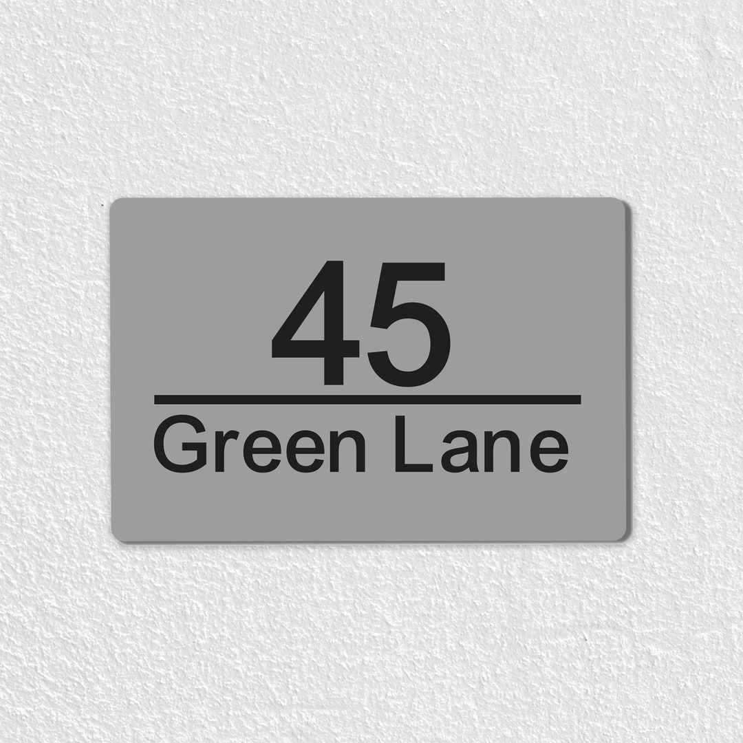 Personalised House Name Number Sign in Grey Acrylic Size 19.5cm X 14cm ...