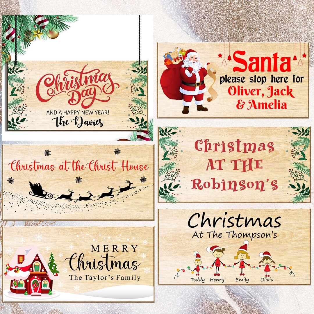 Personalised Christmas Sign Holiday Wall Decor Family Name Sign Gift ...