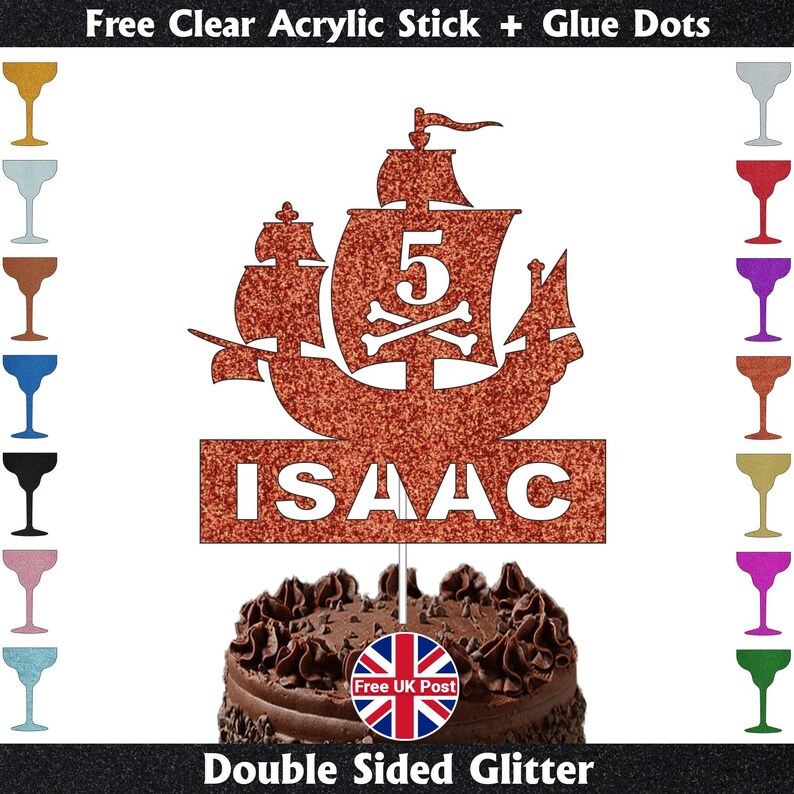 Pirate Ship Cake Topper, Pirate Birthday Glitter Cake Topper, Custom ...
