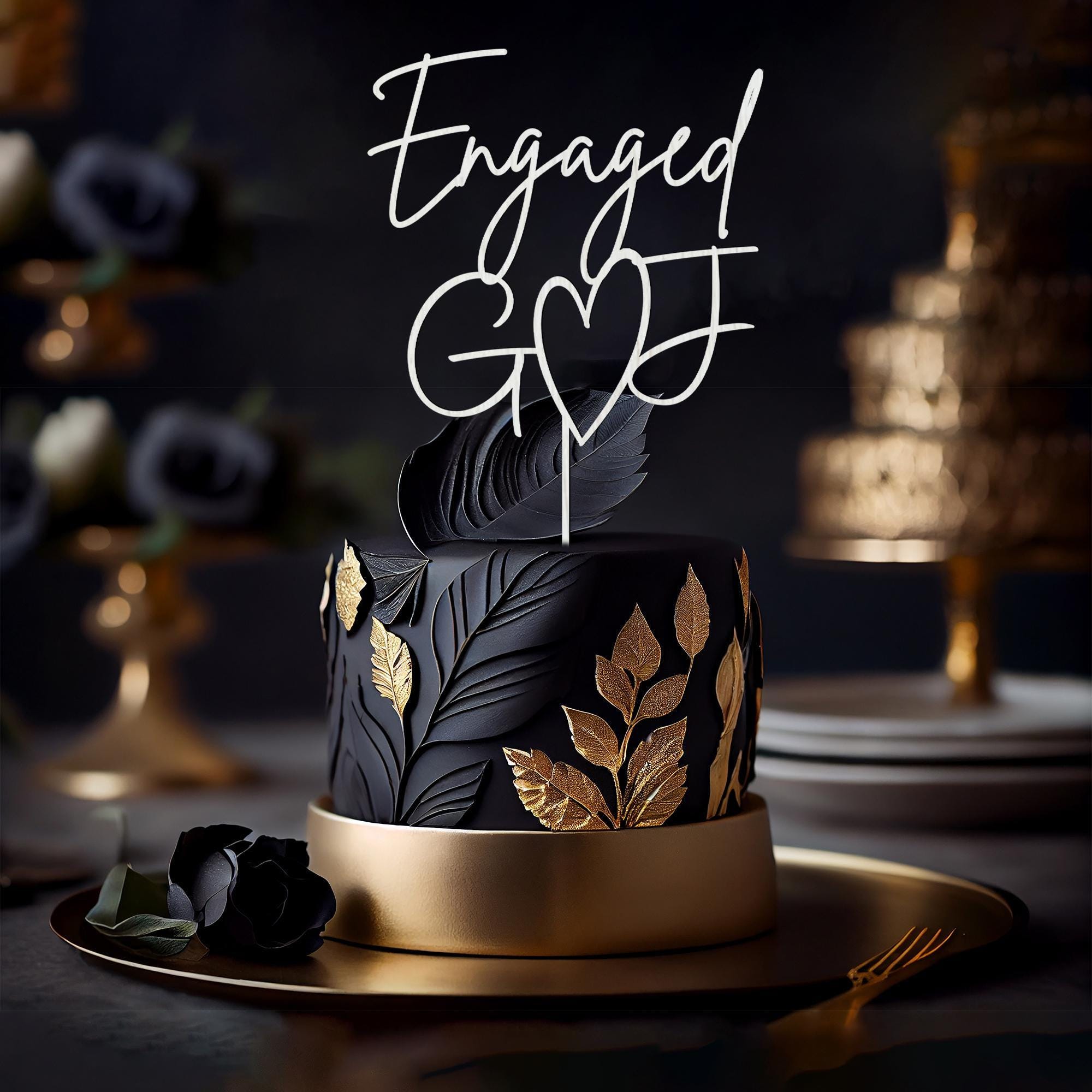 Engaged Cake Topper Letters With Wooden Cake Topper Bride and Groom ...