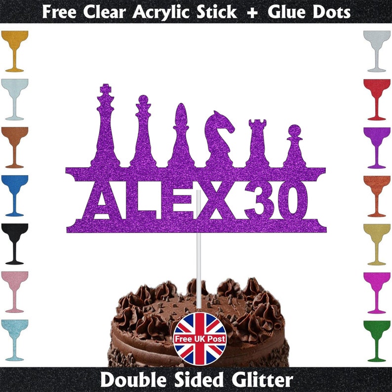 Personalised Chess Birthday Cake Topper, King and Queen Chess Cake ...