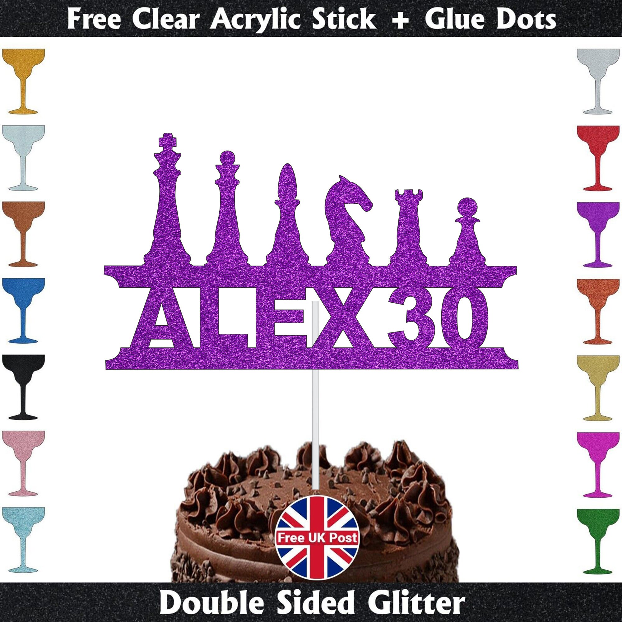 Personalised Chess Birthday Cake Topper, King and Queen Chess Cake ...