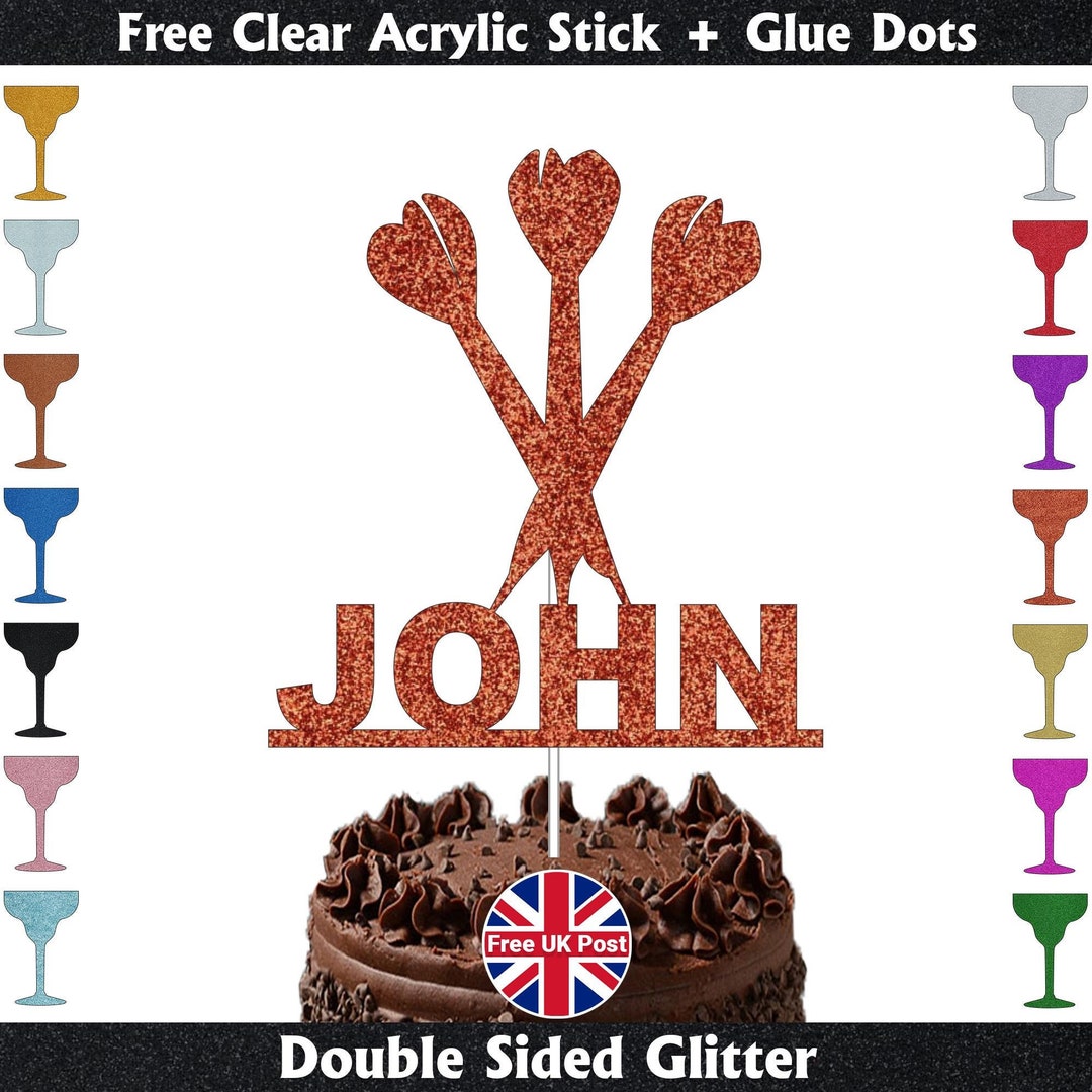 Darts Personalised Birthday Cake Topper - Personalise ANY NAME Glitter ...