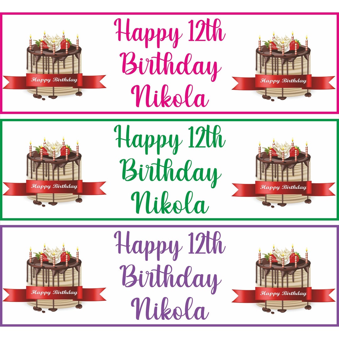 2 Personalised Happy Birthday Cake Theme Party Celebration Banners ...