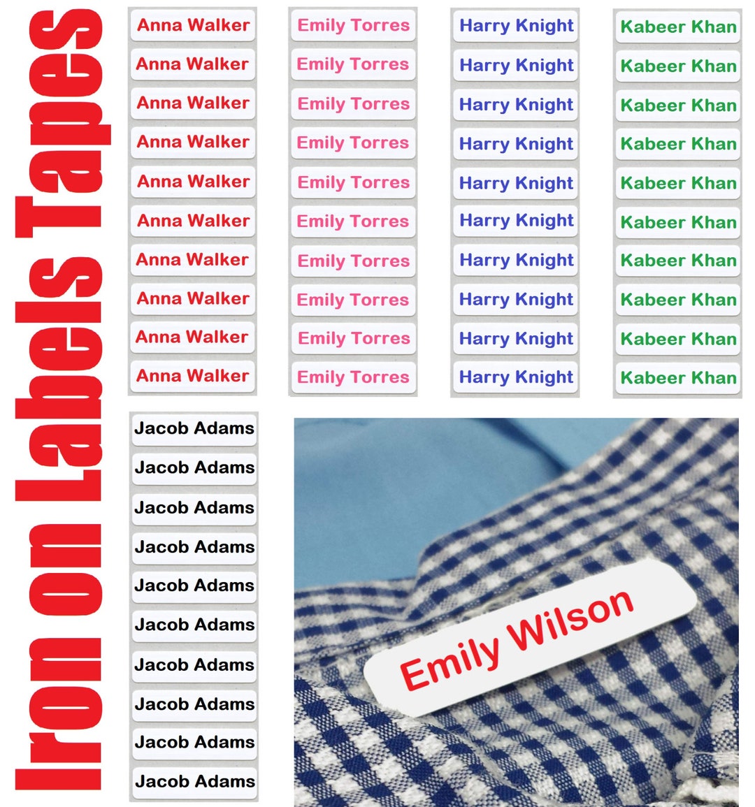 25 X IRON ON NAME Labels Personalised Printed Sew on Name Tag Tapes ...