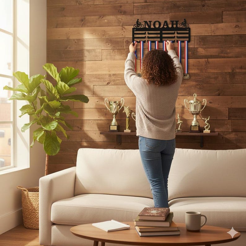 Cycling Medal Display - Personalized Acrylic Medal Holder - Custom Name Hanger - Bike Race Medal ...