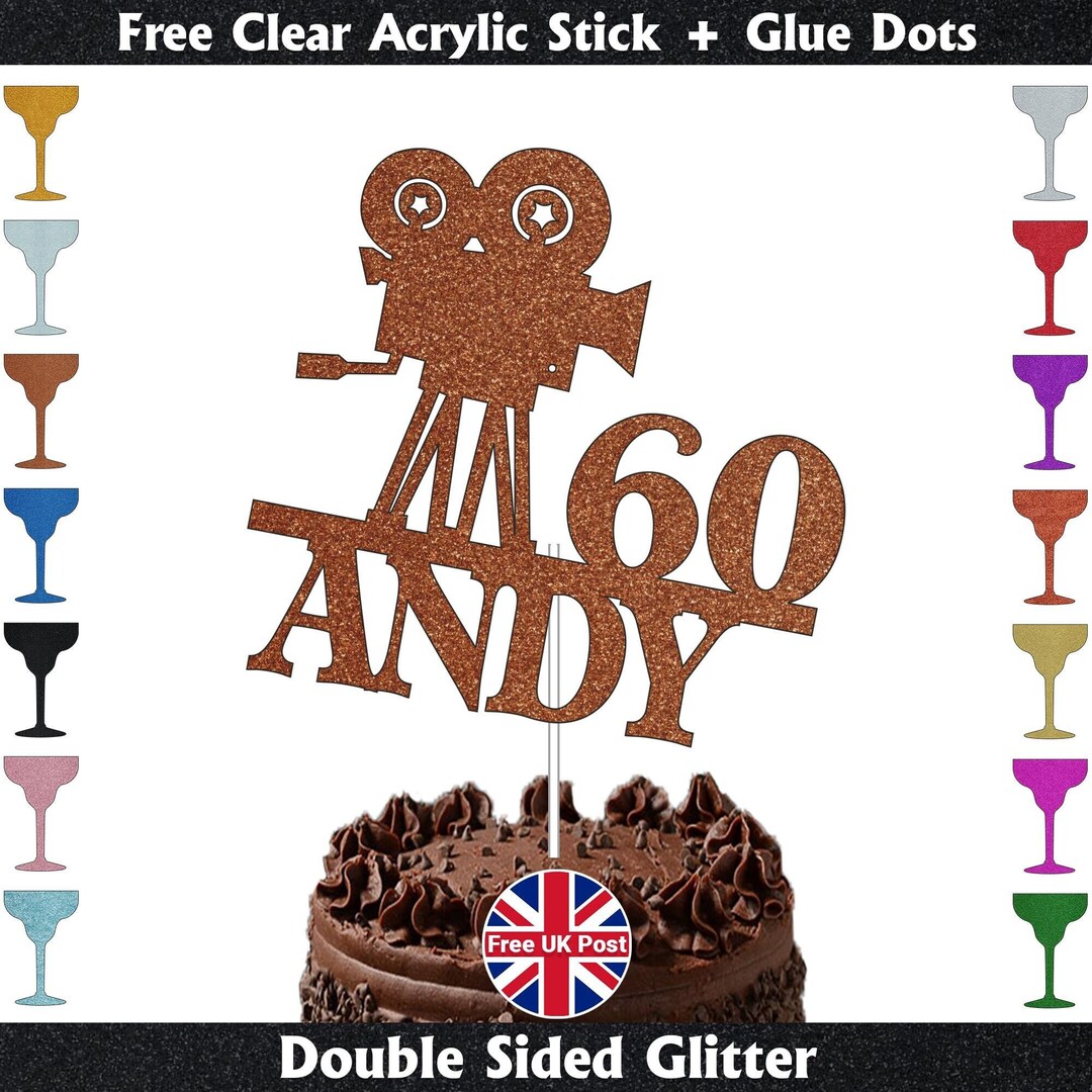 Movie Camera Cake Topper, Movie Cake Topper, Glitter Cake Topper, Movie ...