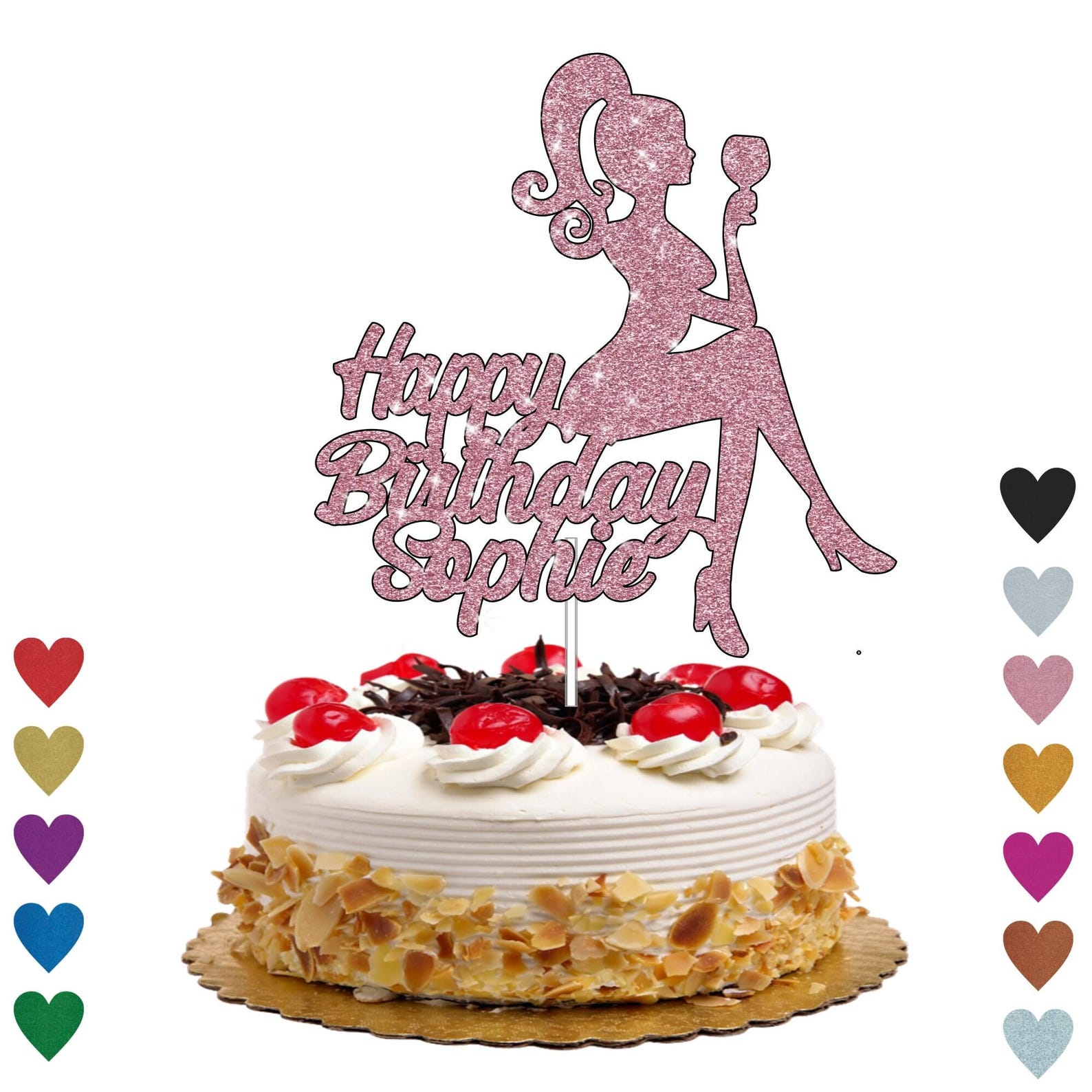 Personalised Happy Birthday Sitting Lady Glitter Cake Topper ...