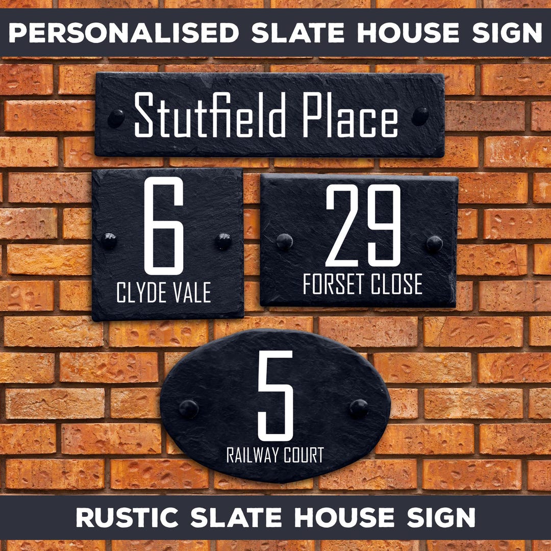 Rustic Slate House Gate Sign Plaque Door Number Personalised Name ...