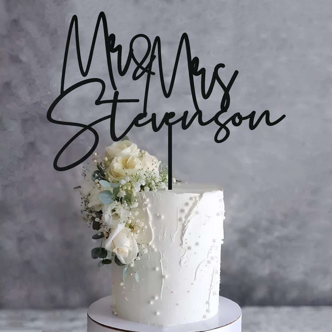 Black Cake Topper for Wedding, Personalized Cake Topper, Rustic Wedding ...