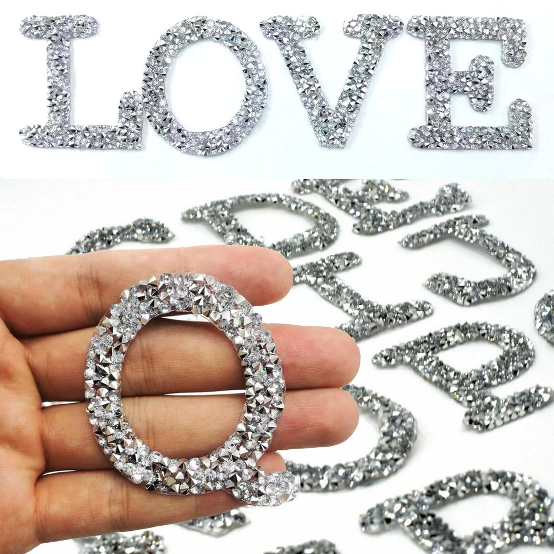 Silver Rhinestone Sparkle Letter Patches Iron on Sew Alphabet Clothes ...