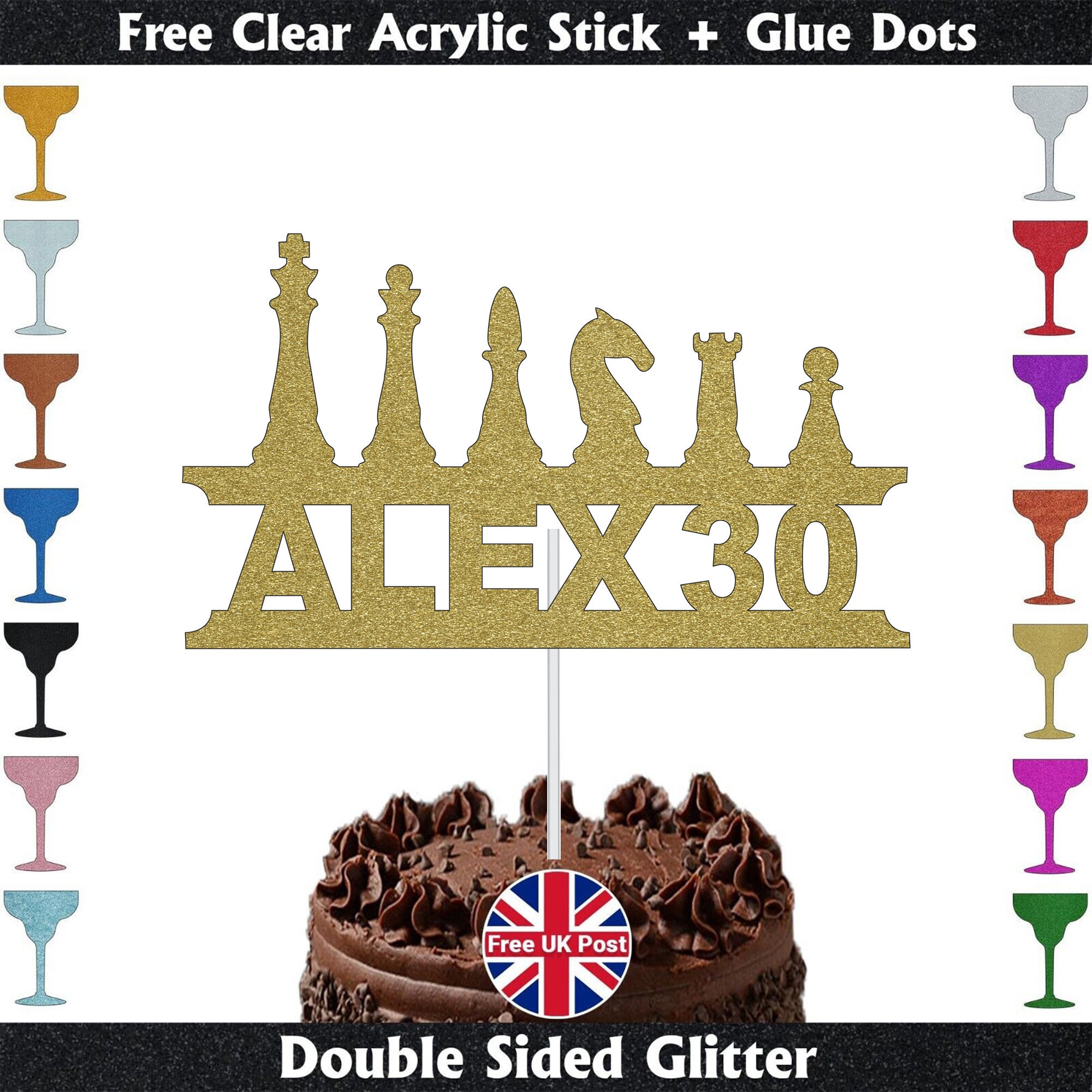 Personalised Chess Birthday Cake Topper, King and Queen Chess Cake ...