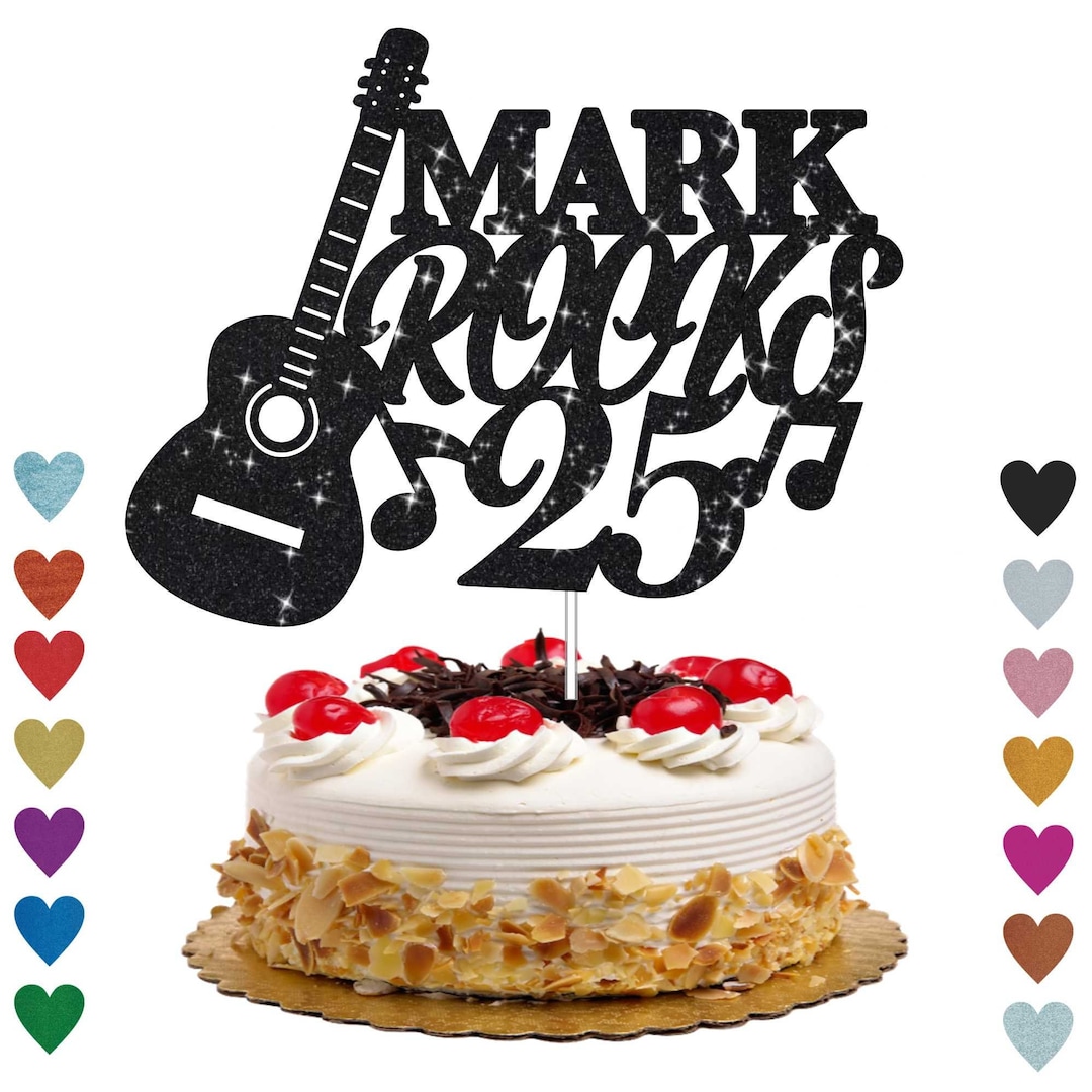 Custom Name Age Guitar Music Cake Topper, Double Sided Glitter Cake ...