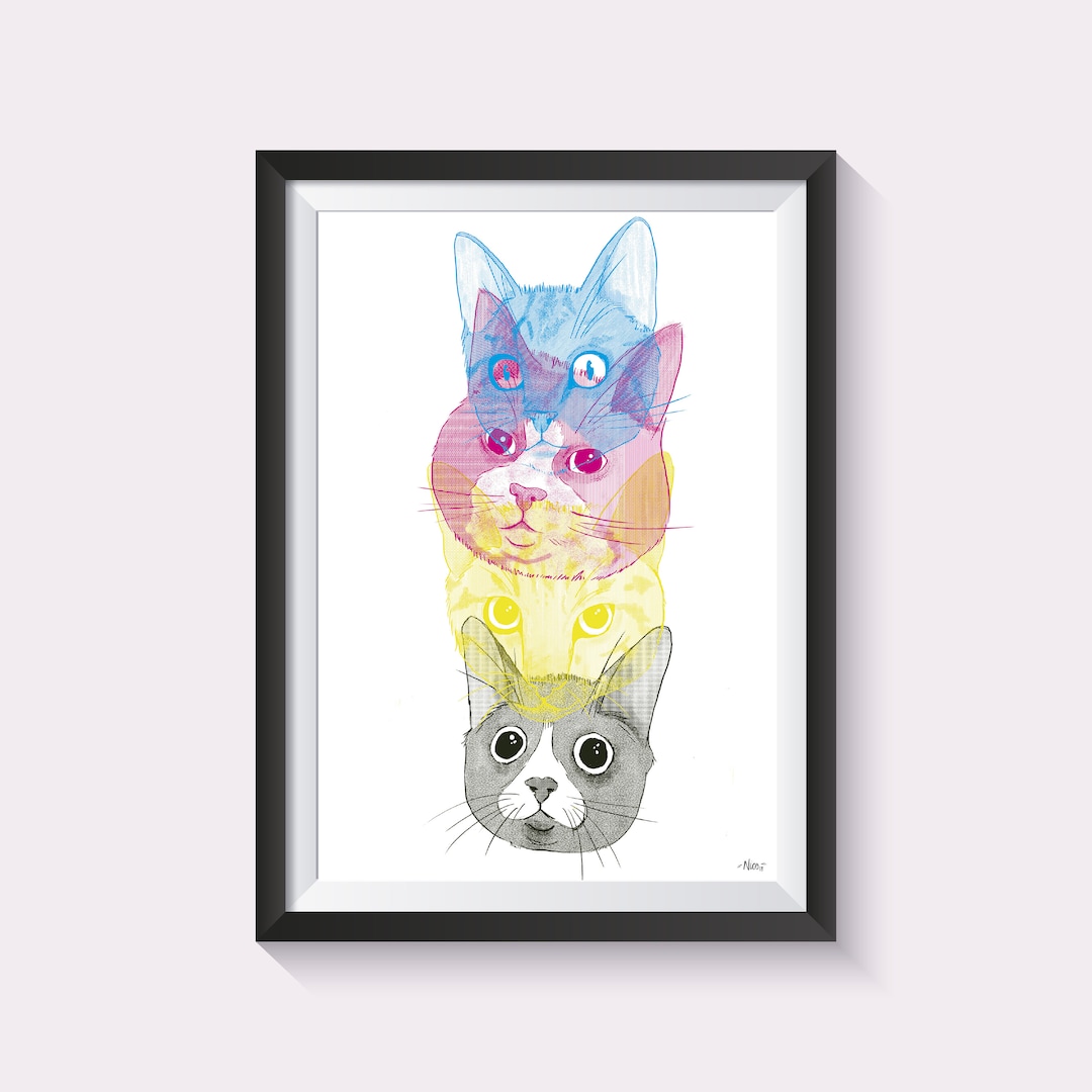 CMYK A4 Print / Cat Print / Cat Digital / Cat Illustration / Halftone ...