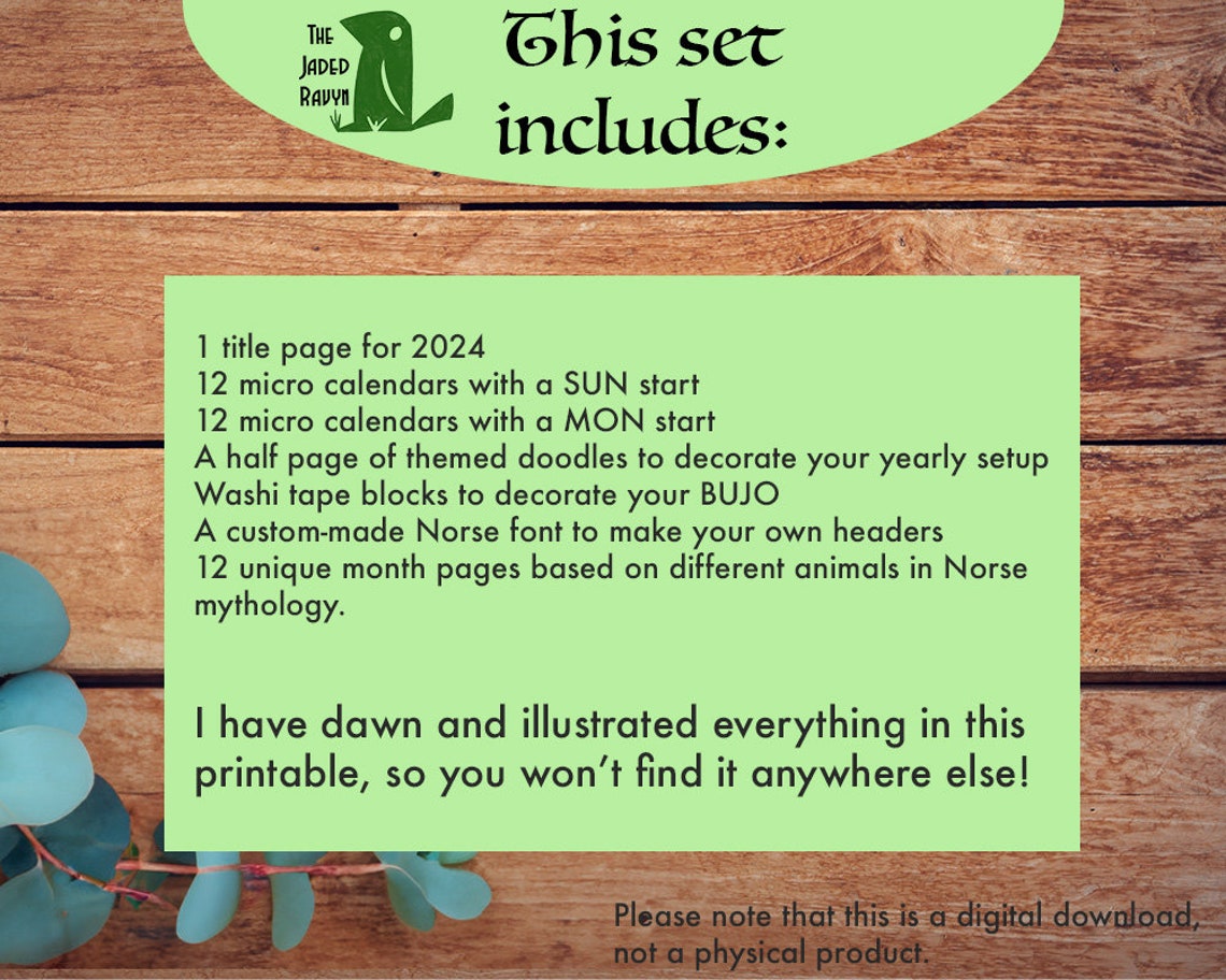 2024 Norse BUJO Printable 12 Months and 2024 Title Page - Etsy