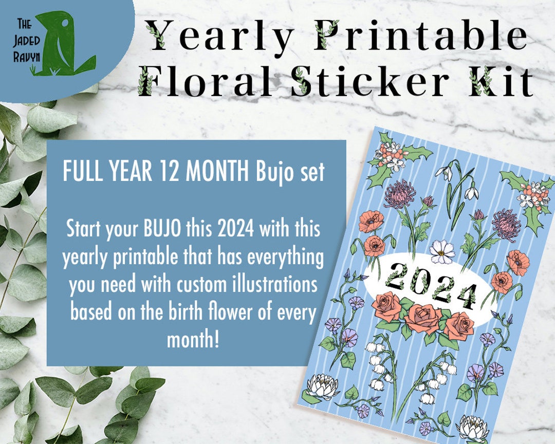 2024 Floral BUJO Printable 12 Months and 2024 Title Page - Etsy