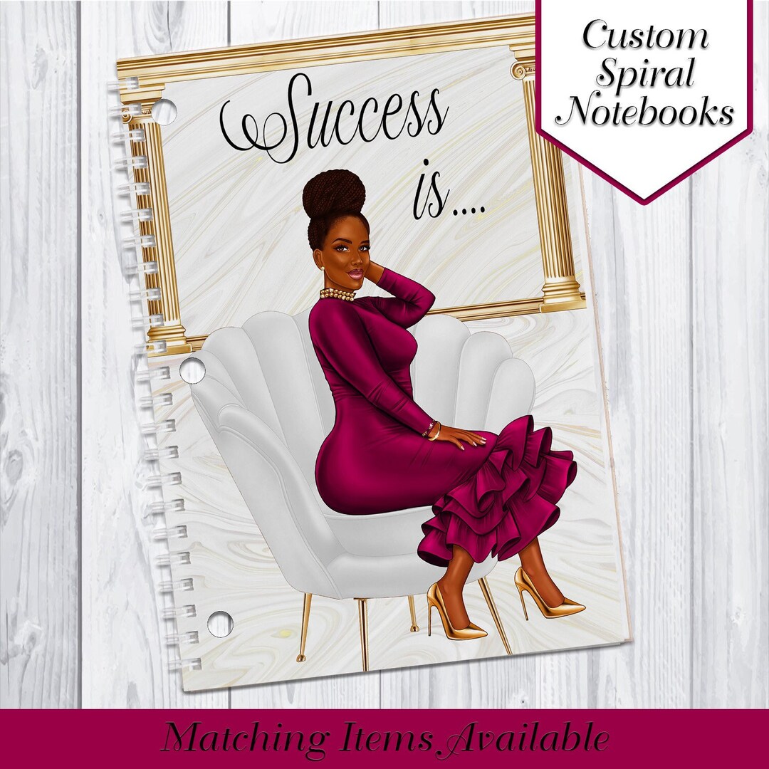 Success is Spiral Notebooks Lady Black Woman Ladies Custom Notebooks ...