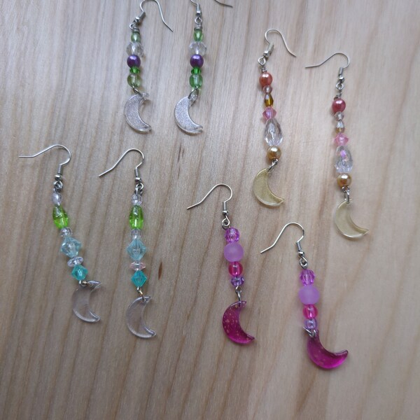 Beaded Moon Drop Earrings - Etsy