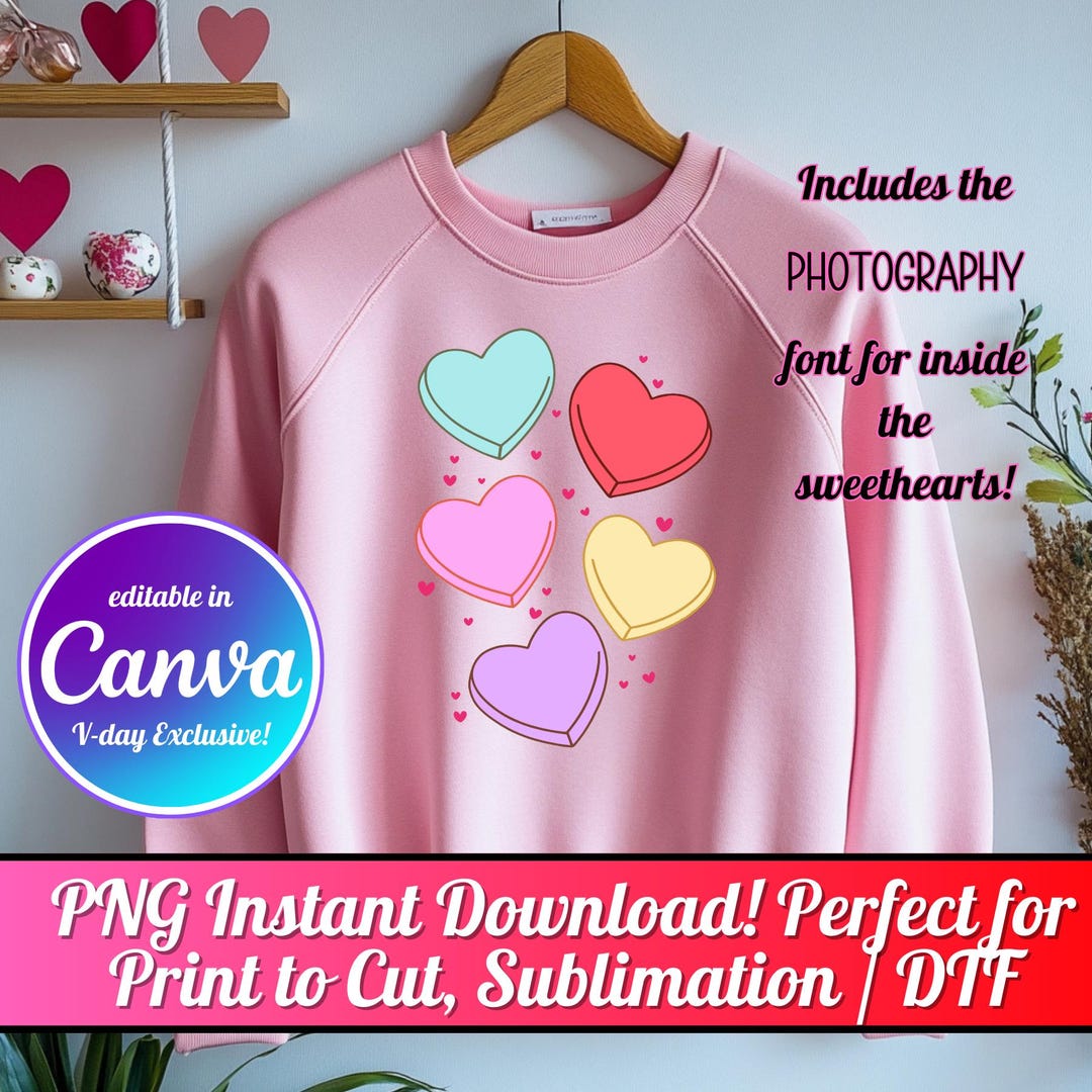 Custom Conversation Hearts PNG, Editable Canva Valentine Design, Cute ...