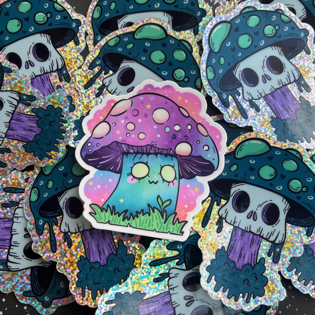 Zombie Mushroom Stickers | Undead Fungi Matte & Glitter Vinyl Laptop ...