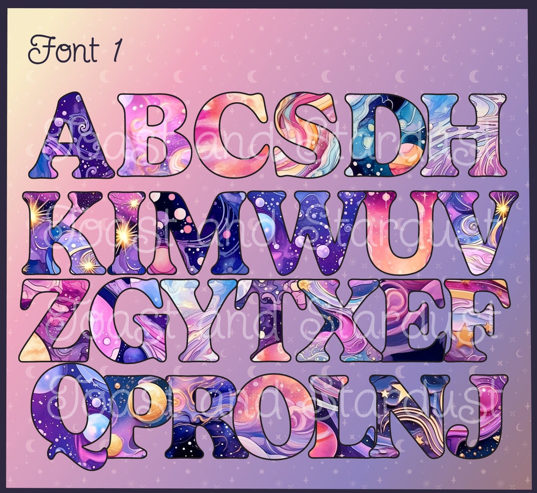 Galaxy PNG Letters Commercial Use Blocky Space-themed PNG Font Purple ...