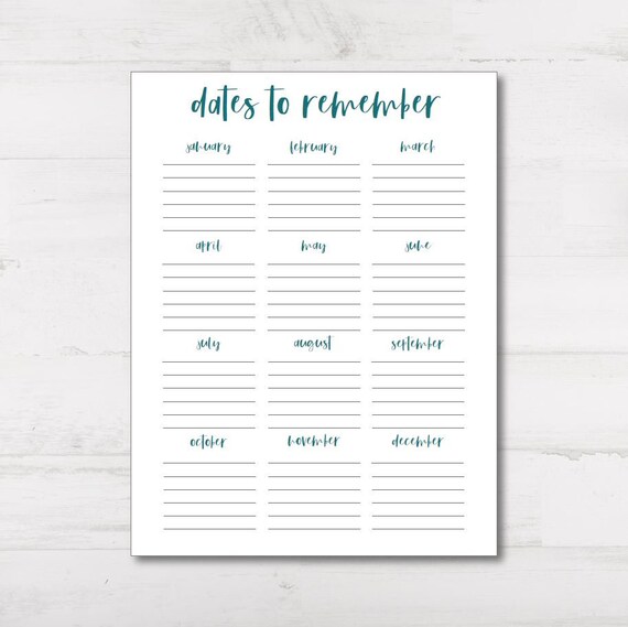Important Dates Printable
