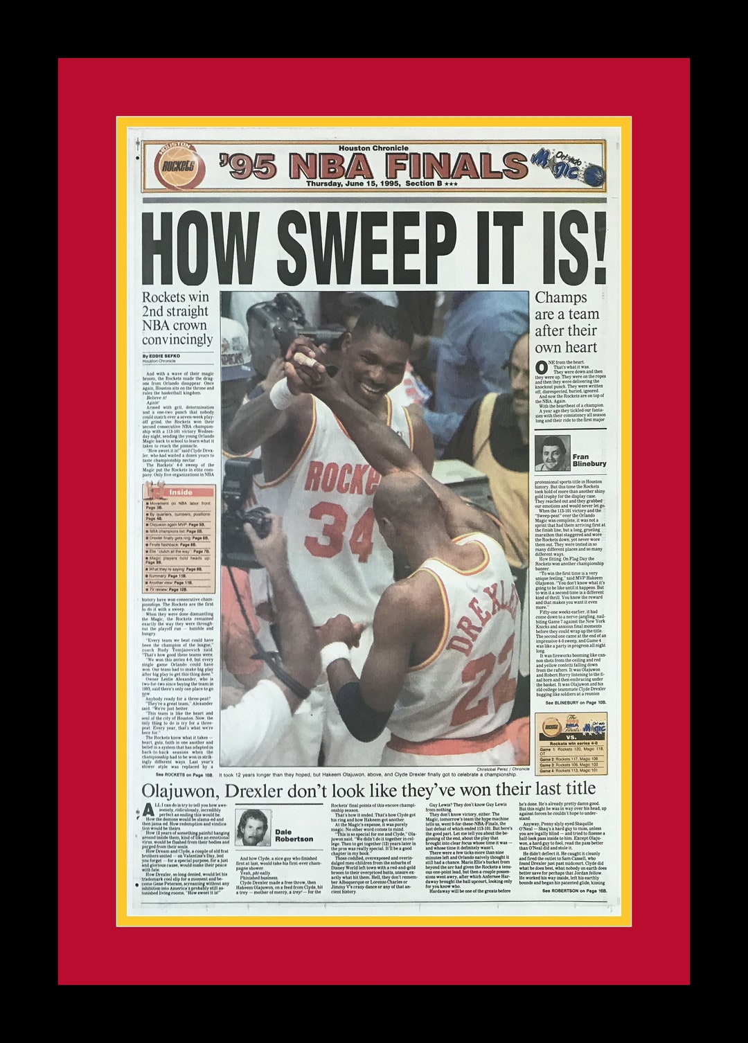 Houston Rockets - 1995 NBA Title - Houston Chronicle Newspaper - "how ...