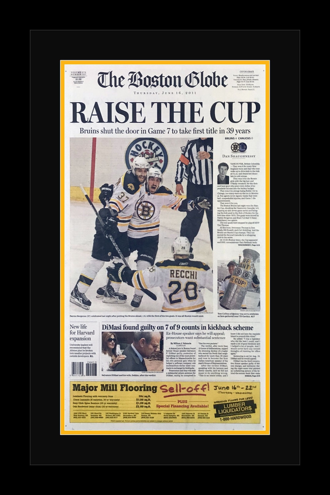 Boston Bruins - 2011 Stanley Cup Champions - Boston Globe Newspaper ...
