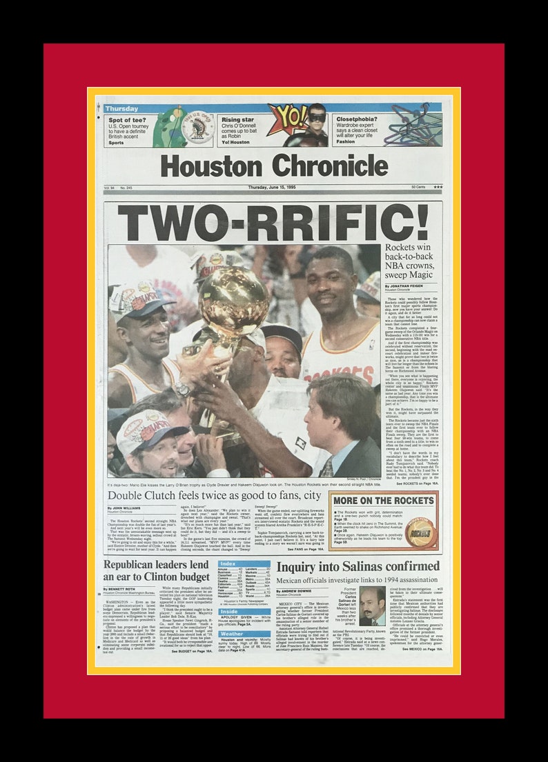 Houston Rockets - 1995 NBA Championship - Houston Chronicle Newspaper ...