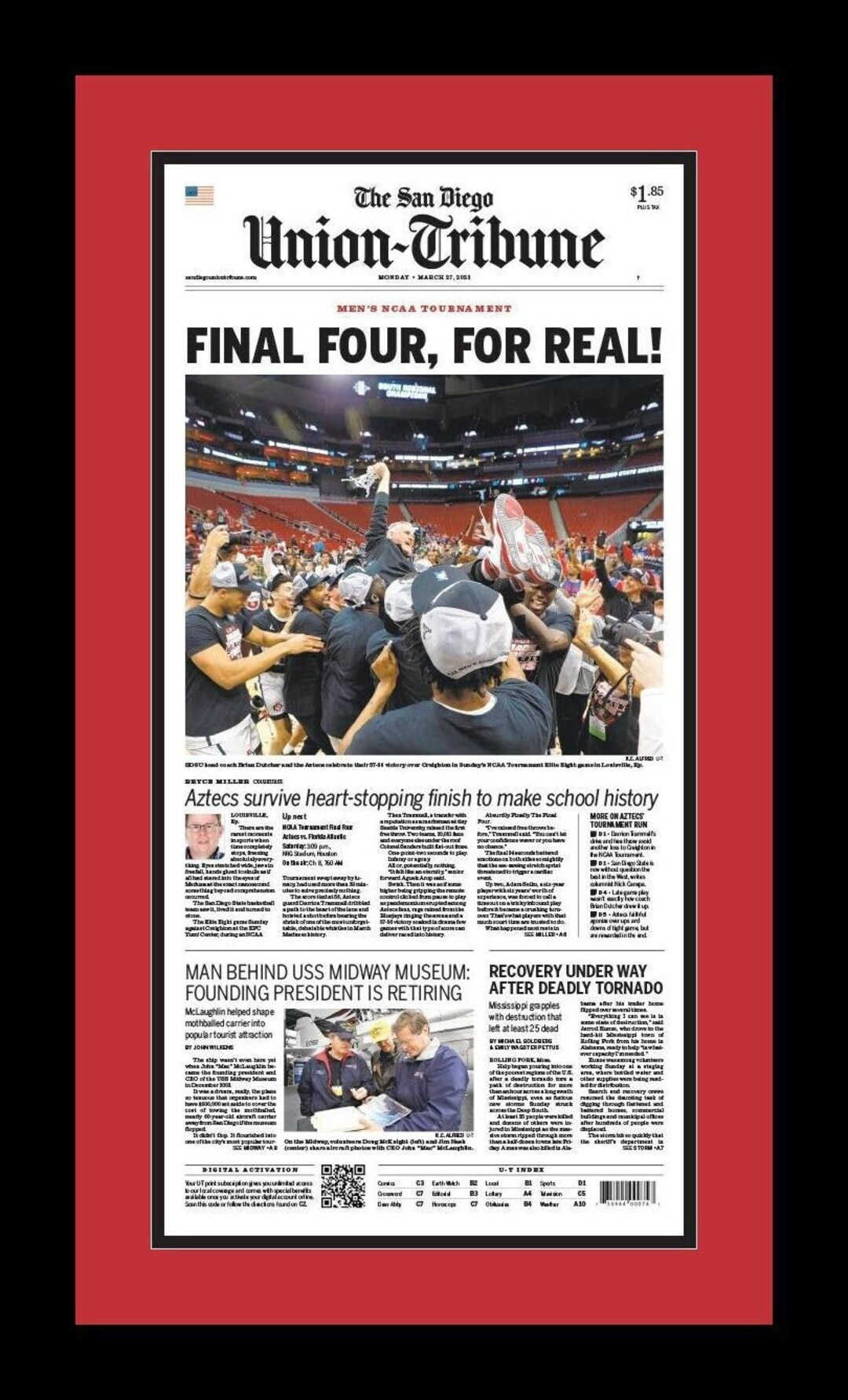 San Diego State Aztecs Framed Newspaper - 2023 Final Four - Union ...