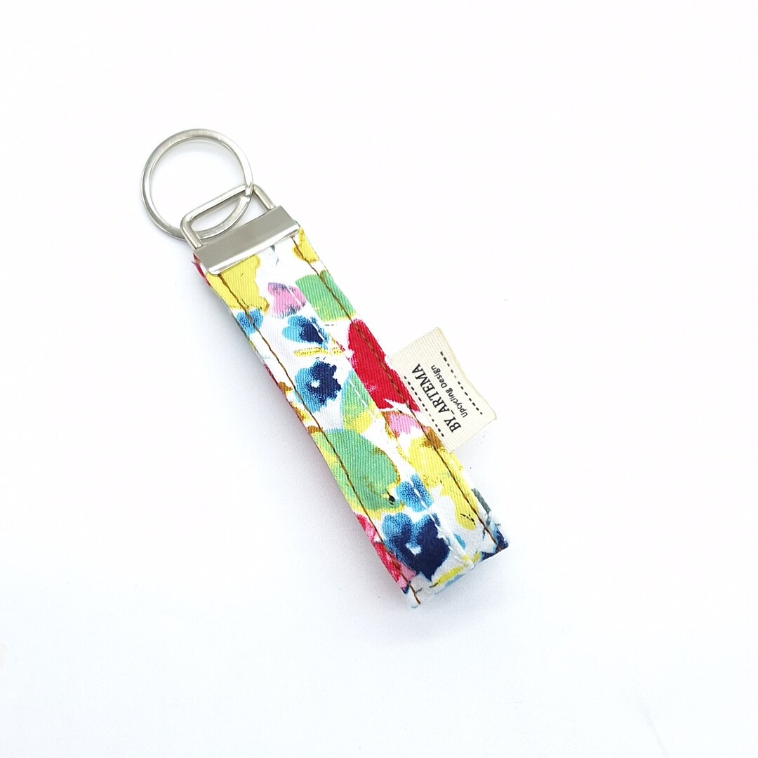 Key Chain With Flower Fabric , Recycled Key Ring , Key Chain Made With ...
