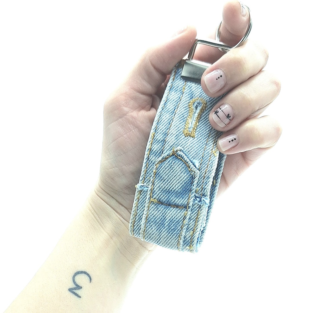 Unisex Key Chain , Jean Key Ring , Upcycled Denim Key Ring , Key Chain ...