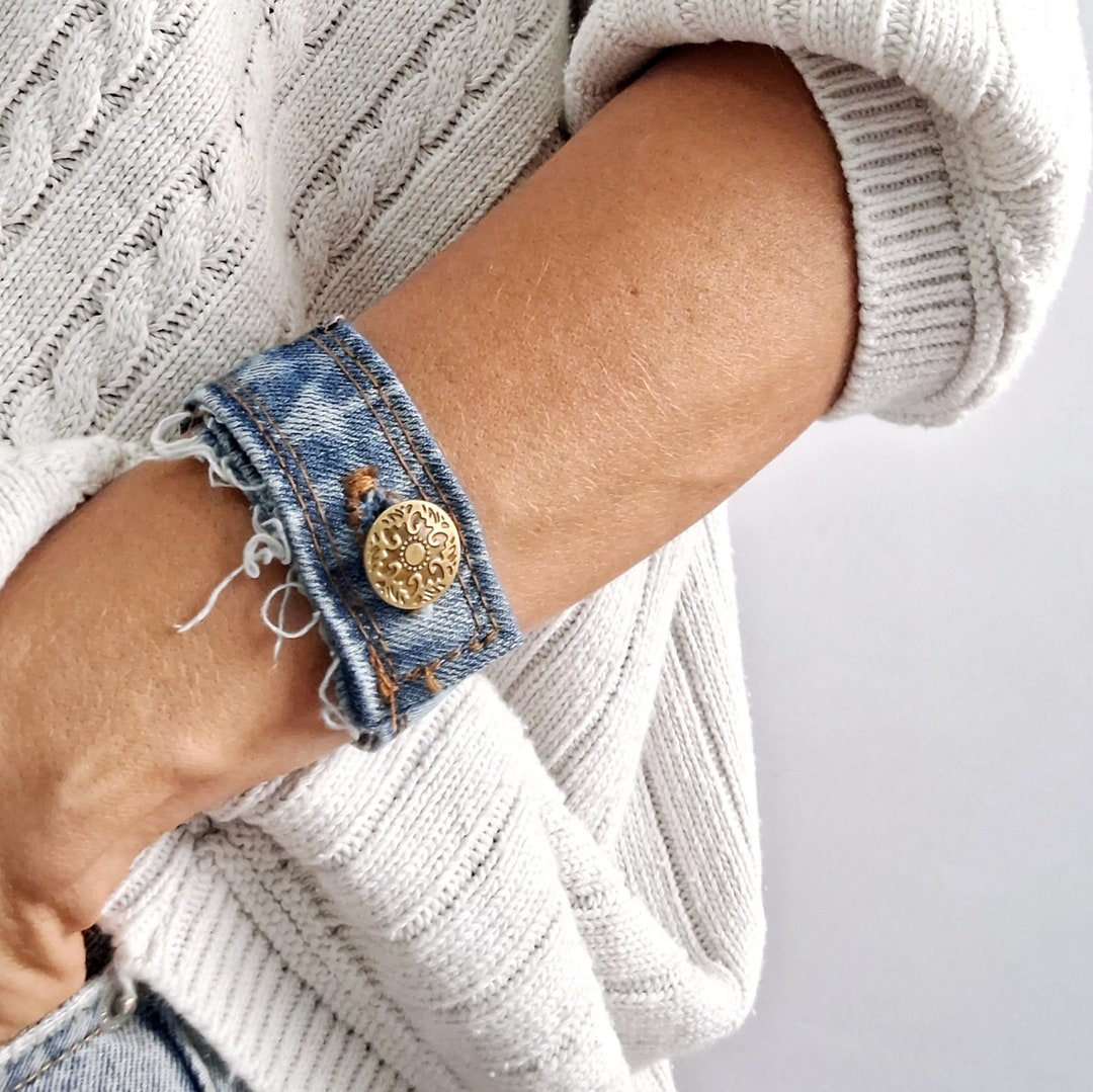 Bracelet Denim , Recycled Textile Bracelet , Jeans Jewelry , Recycled ...