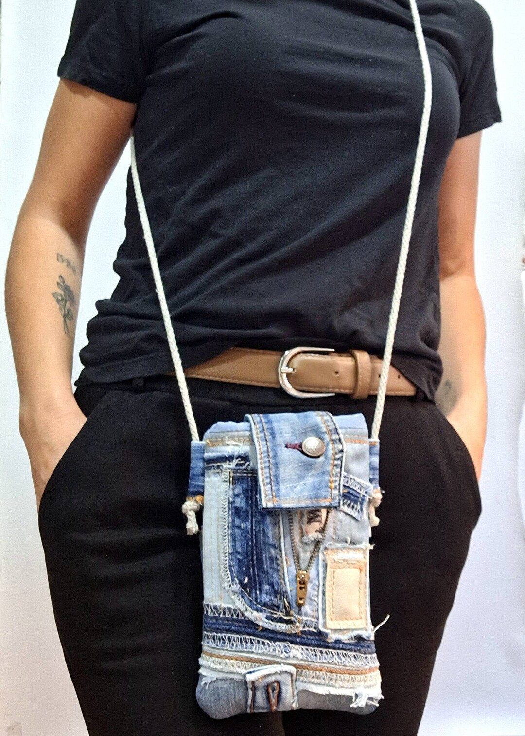 Cell Phone Bag , Patchwork Phone Bag , Upcycled Denim Cell Phone Purse ...