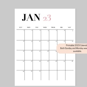 Instant Printable 2023 Calendar Sunday Week Start - Etsy