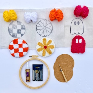 PUNCH NEEDLE Coaster Kit, Beginner DIY Craft Gift Set, Handmade Art Kit ...