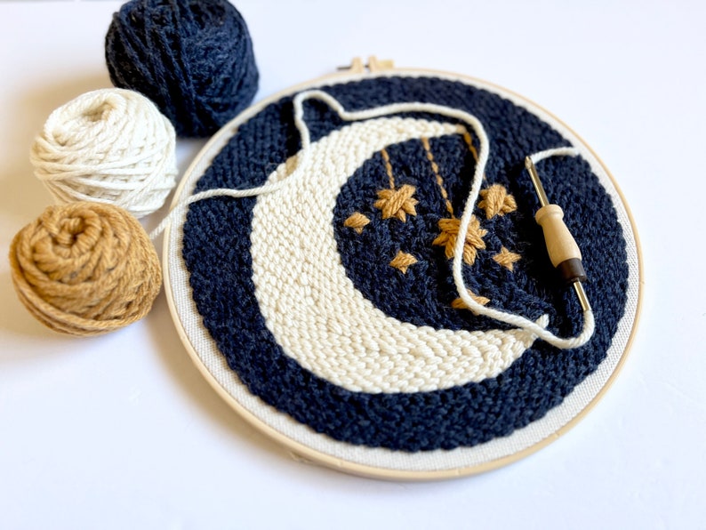 Beginner Punch Needle Embroidery DIY Kit | Celestial Moon and Stars ...