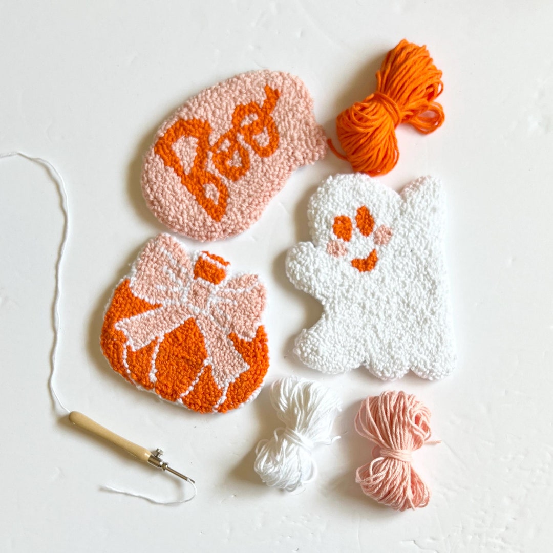 Halloween Mug Rug Punch Needle Kit, BEGINNER DIY Coaster Craft Gift Set ...