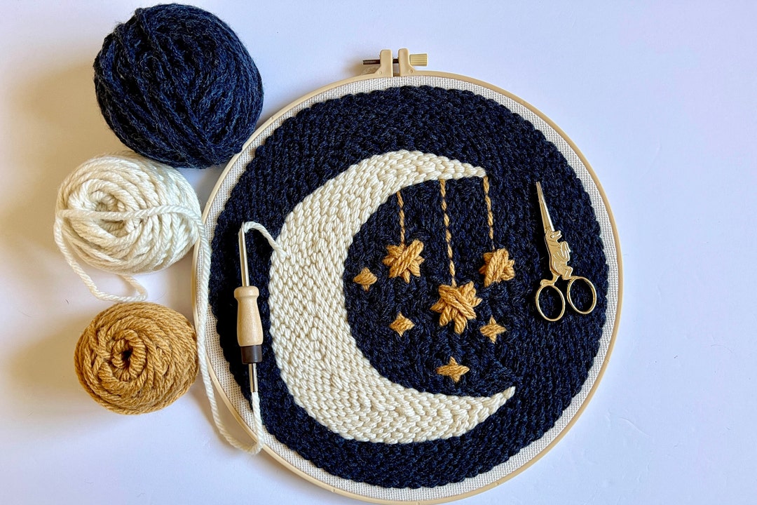 Beginner Punch Needle Kit – Celestial Moon & Stars | DIY Embroidery ...